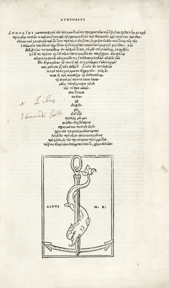 Bonhams : ATHENAEUS OF NAUCRATIS Deiphosophistae, in Greek, FIRST ...