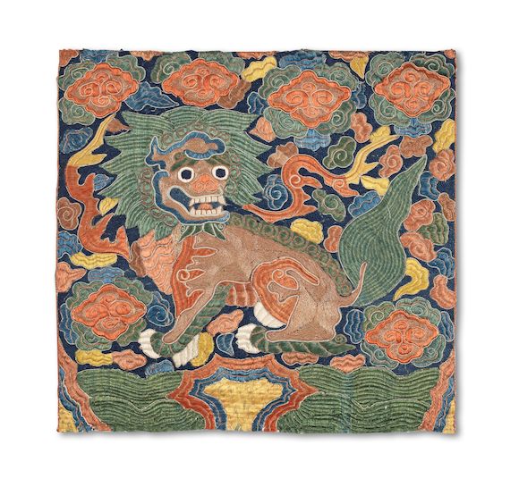 Bonhams : A rare silk court 'lion' rank badge, buzi 17th century