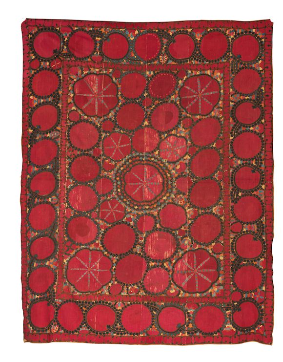 Bonhams : A Tashkent silk embroidered linen panel (susani) Central Asia ...