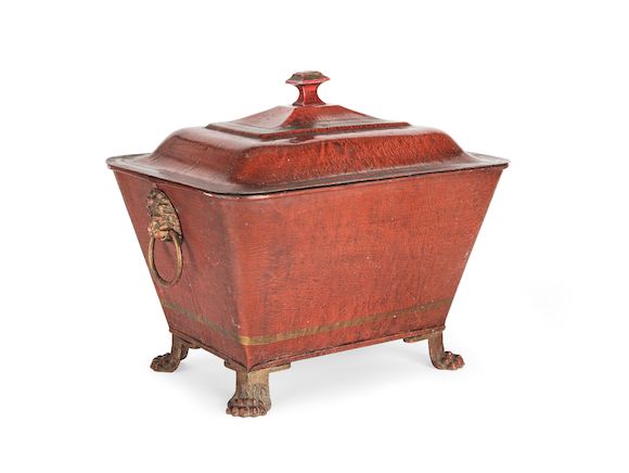 Bonhams : A mid-19th century red-painted tole coal scuttle