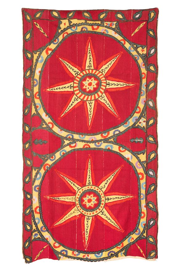 Bonhams : A Tashkent silk embroidered linen panel (susani) Central Asia ...