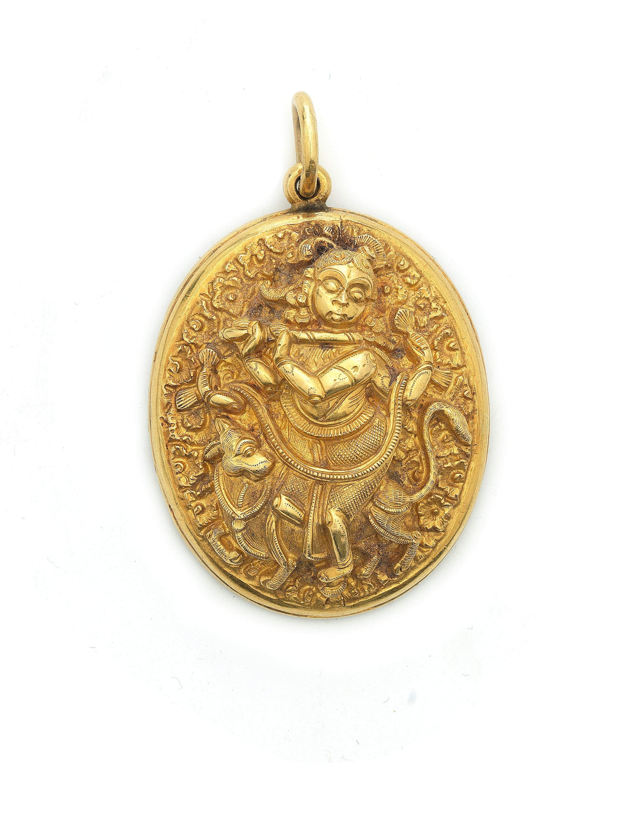 Bonhams : A repoussé Swami gold locket pendant depicting Krishna ...