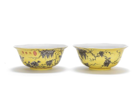 Bonhams : An unusual pair of 'Dayazhai' grisaille-enamelled yellow ...