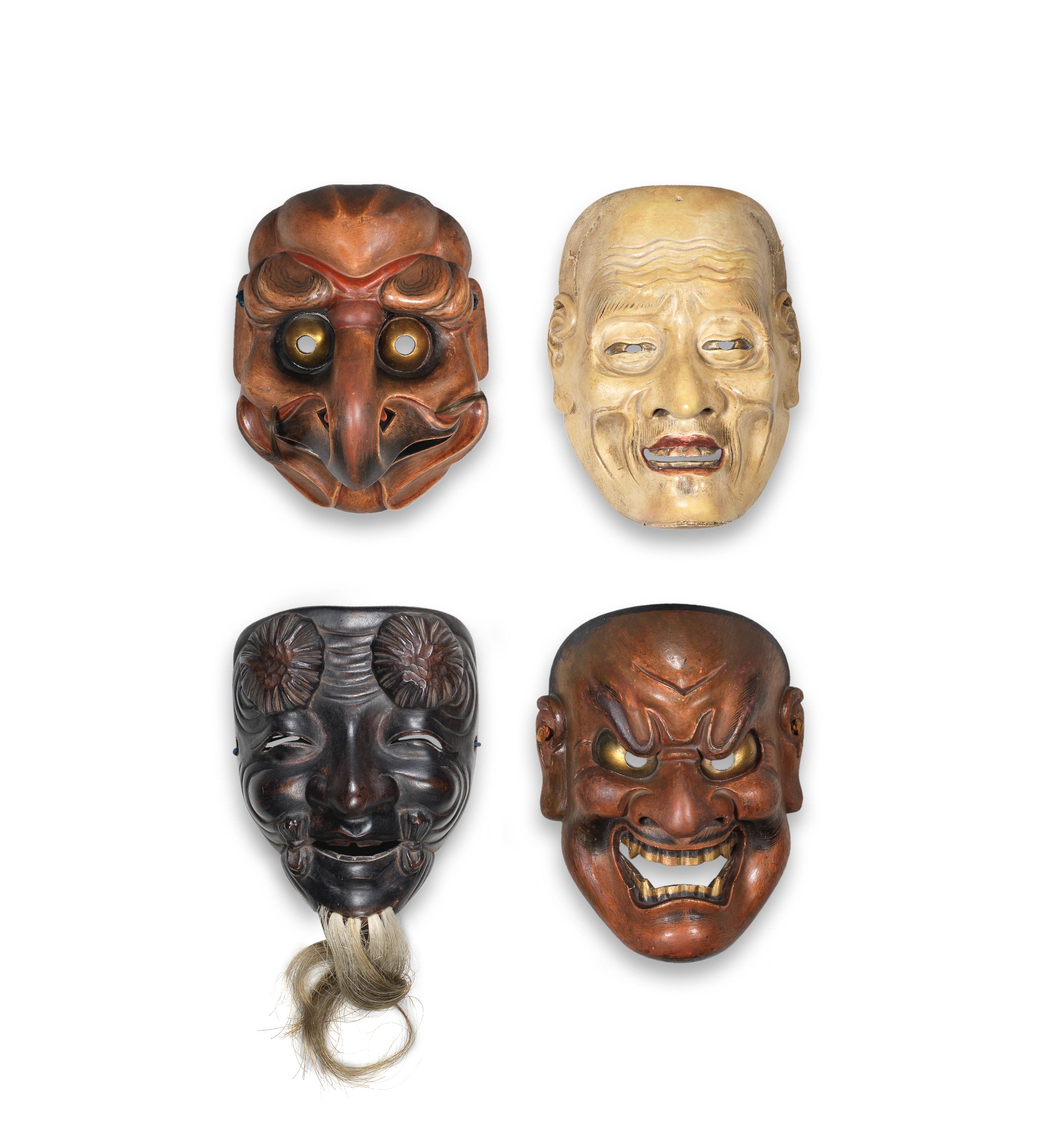 Bonhams : Four Masks for the Noh Drama Edo period (1615-1868) to Showa ...