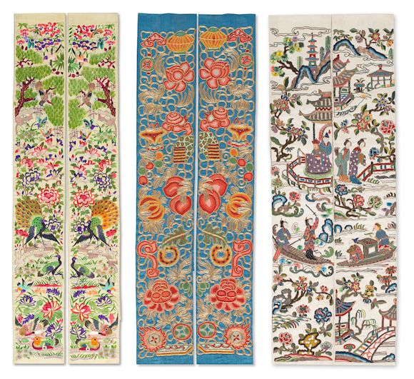 Bonhams : Three unusual pairs of embroidered sleeve bands 19th century (6)