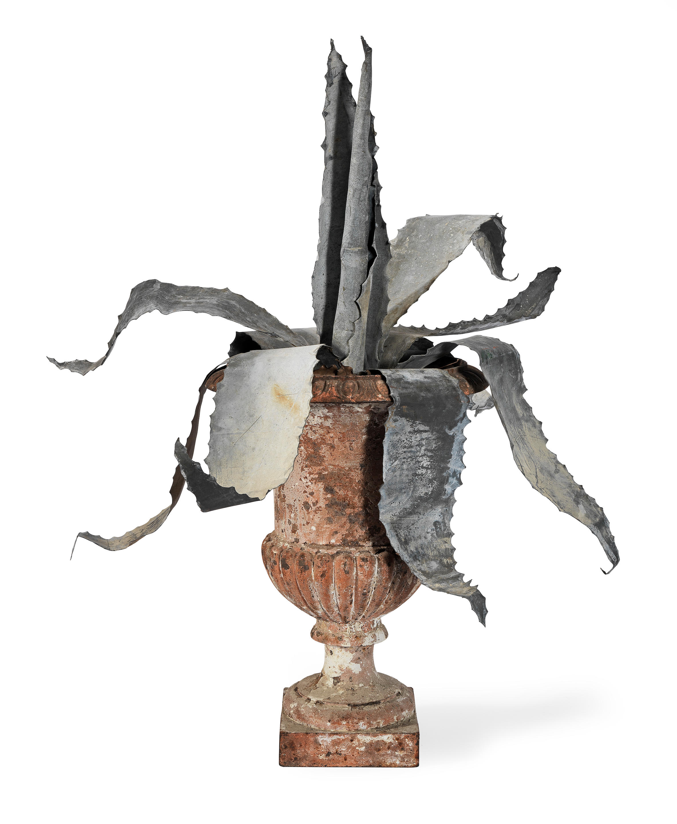 Bonhams : A French terracotta and painted tole decorative urn of ...