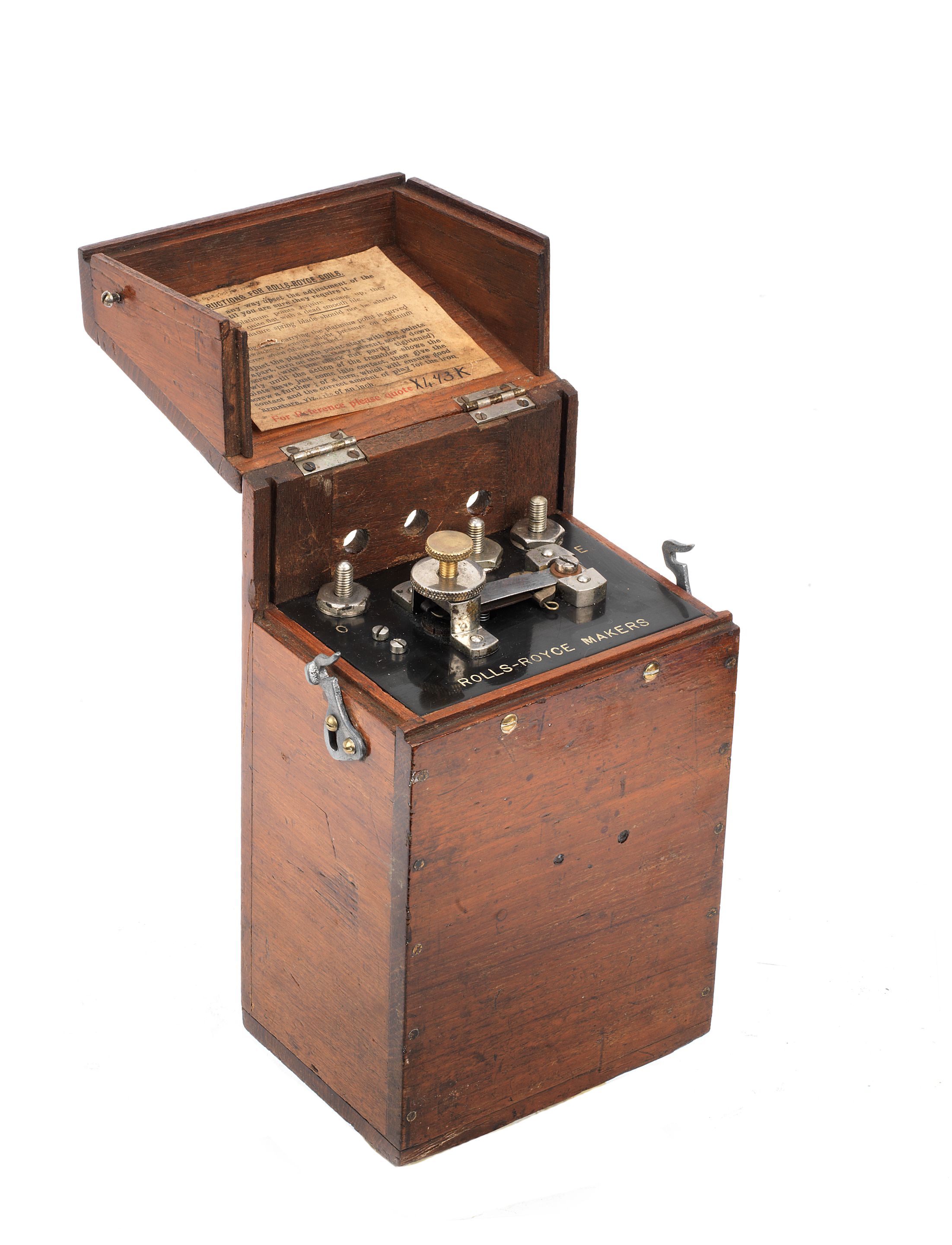 Bonhams Cars : A wooden-cased trembler coil for early Rolls-Royce cars,