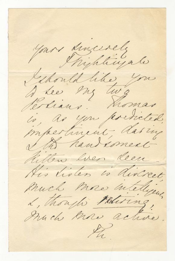 Bonhams : NIGHTINGALE (FLORENCE) Autograph letter signed (Florence ...