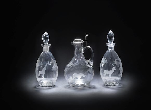 Bonhams : A collection of 'Safari' glassware engraved by Rowland Ward ...