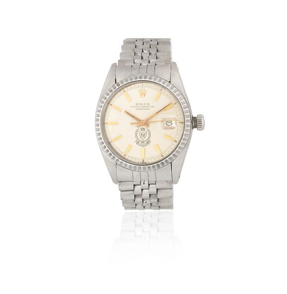 Bonhams : Rolex. A stainless steel automatic calendar bracelet watch ...