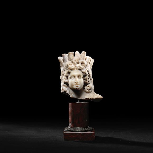 Bonhams : A Greek marble head of Alexander-Helios