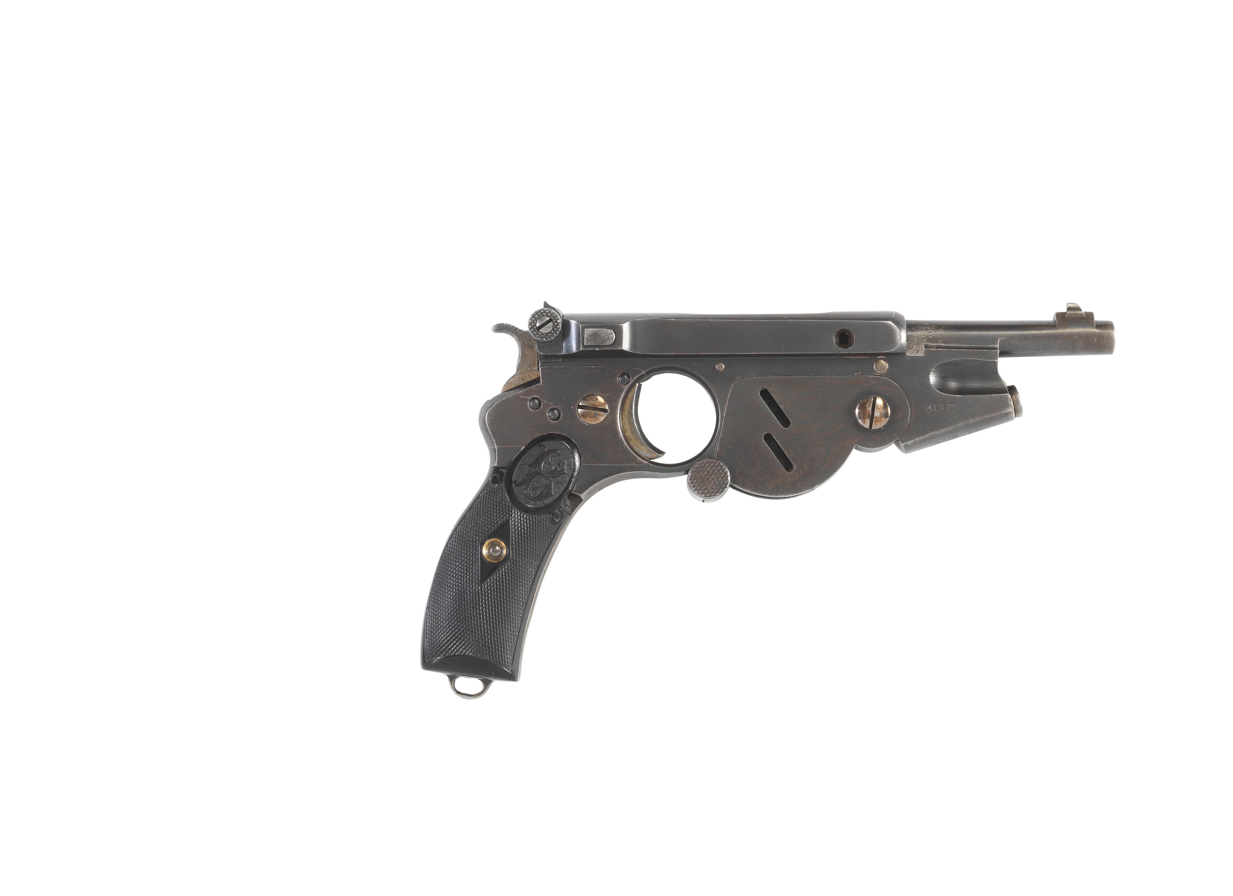 Bonhams : A rare cased Bergmann 1896 model No. 3 6.5mm self-loading ...
