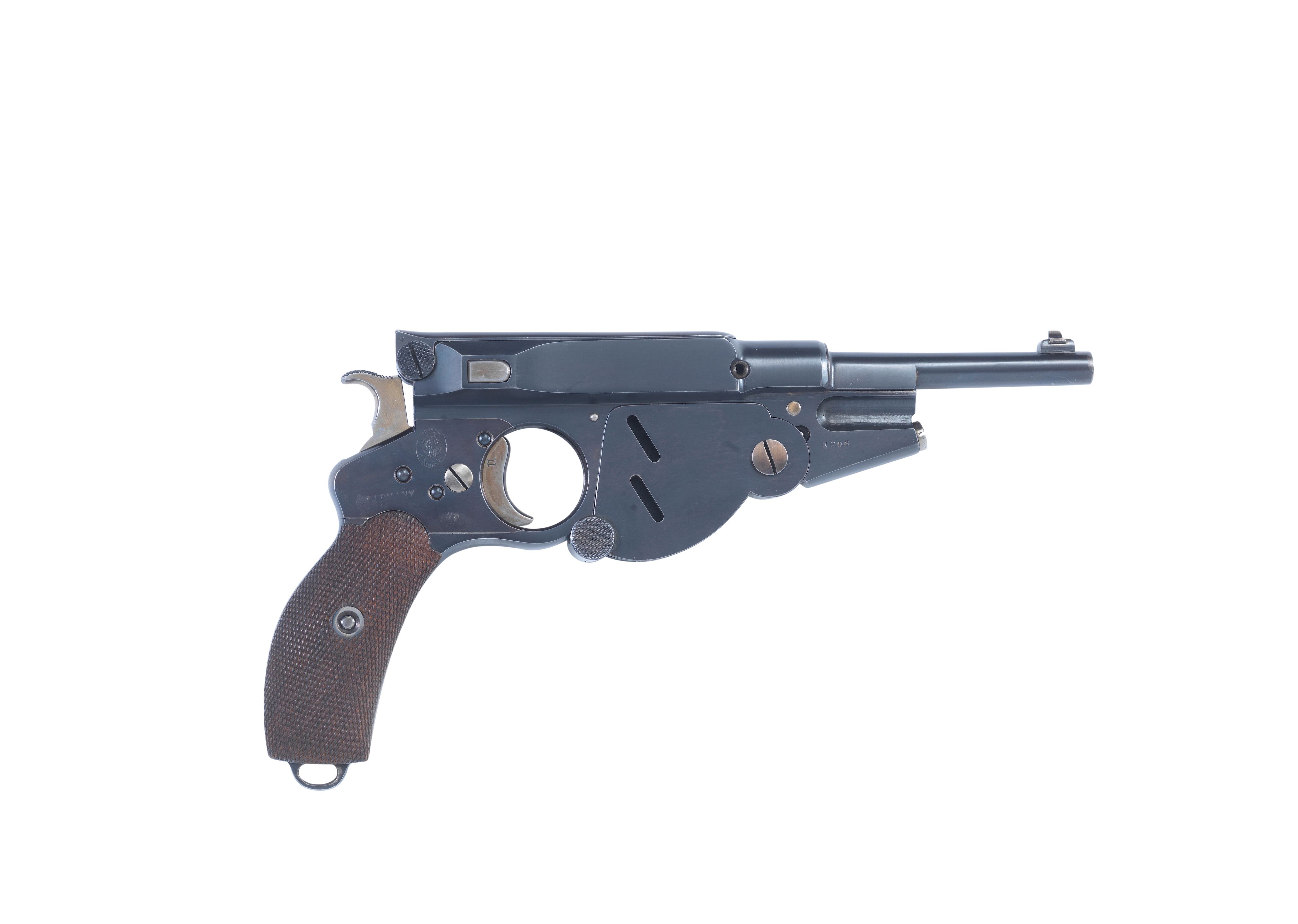 Bonhams : A fine and rare cased Bergmann 1896 model no. 3 6.5mm self ...