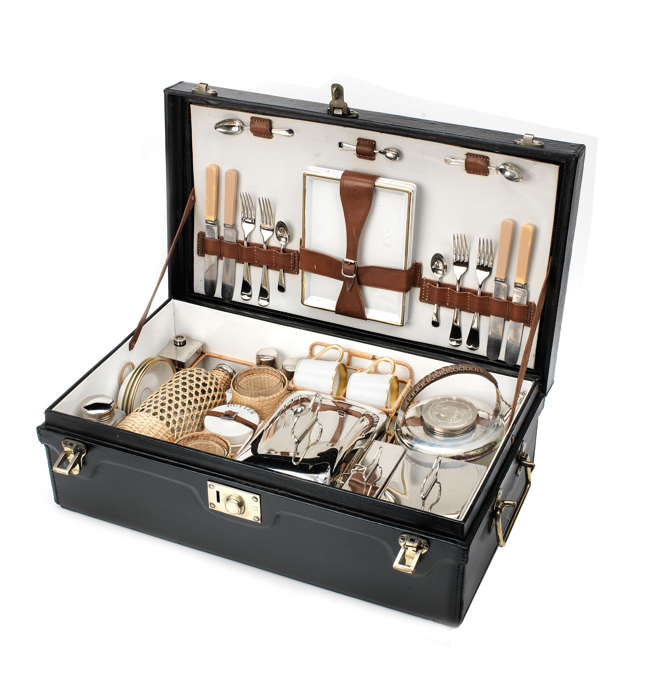 Bonhams Cars : A cased 'Coracle' picnic set for four persons, by G W ...