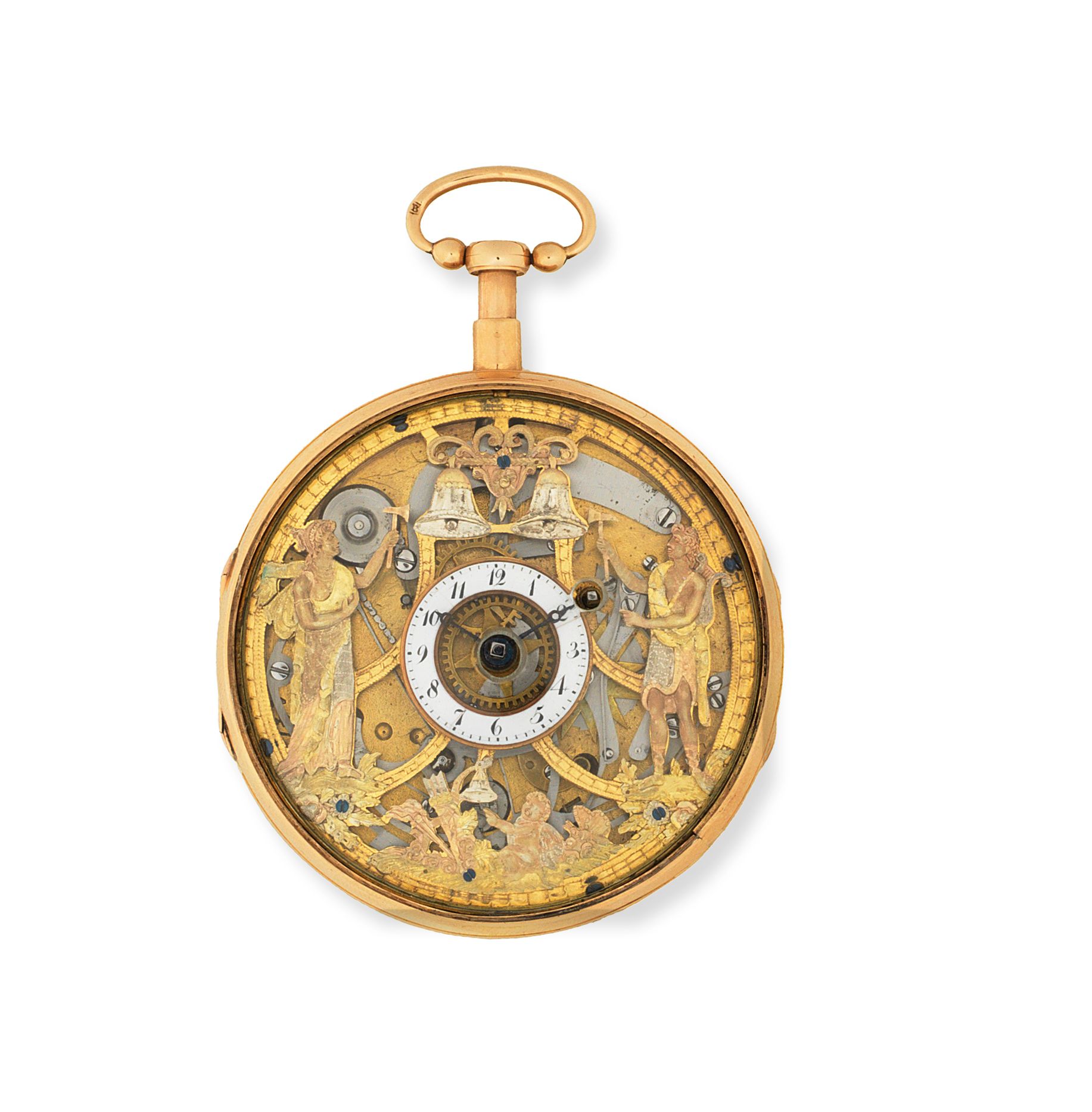 Bonhams : An 18K gold key wind open face Jacquemart automaton quarter ...
