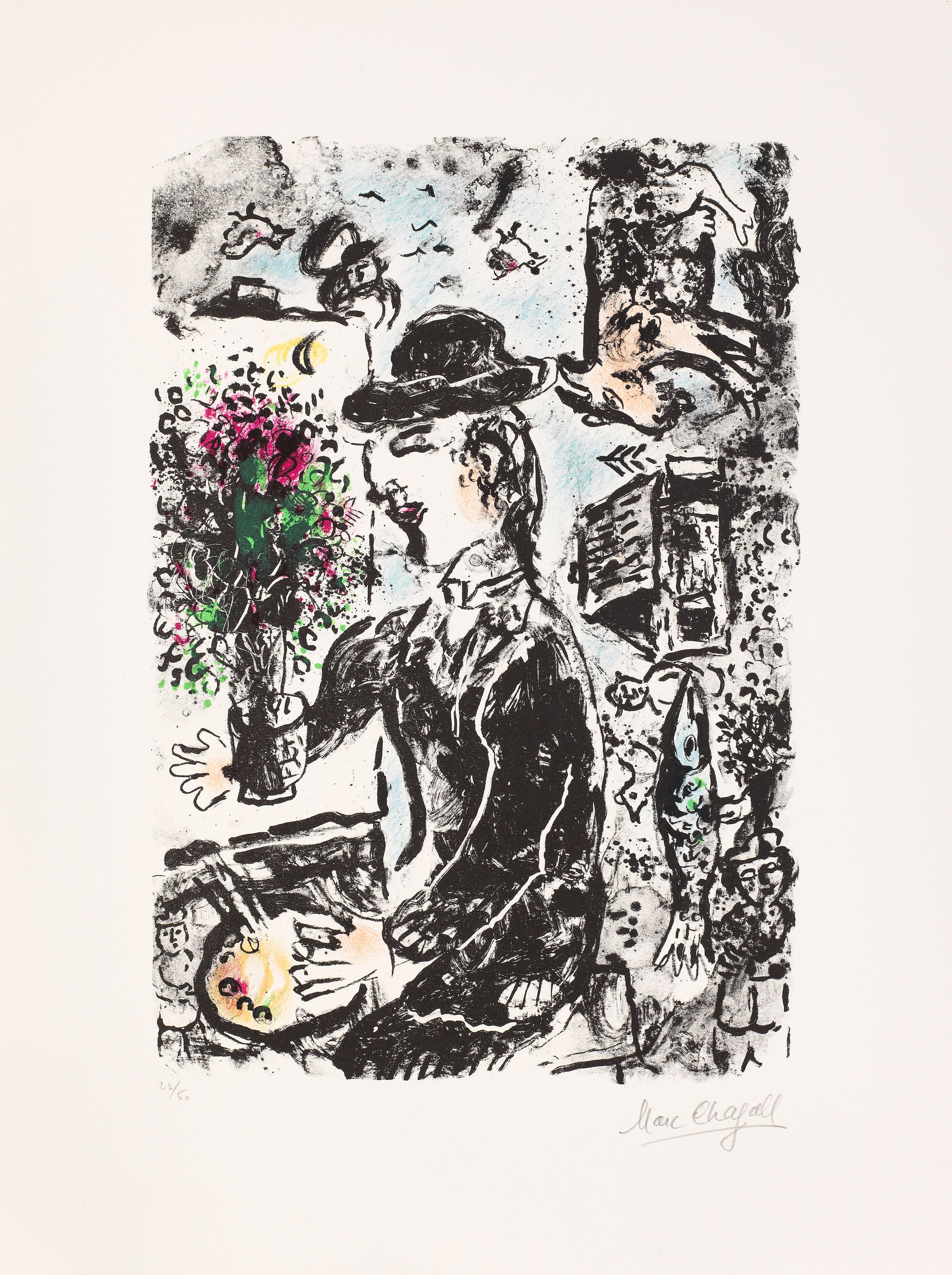 Bonhams : Marc Chagall (1887-1985) Peintre au Chapeau Lithograph in ...