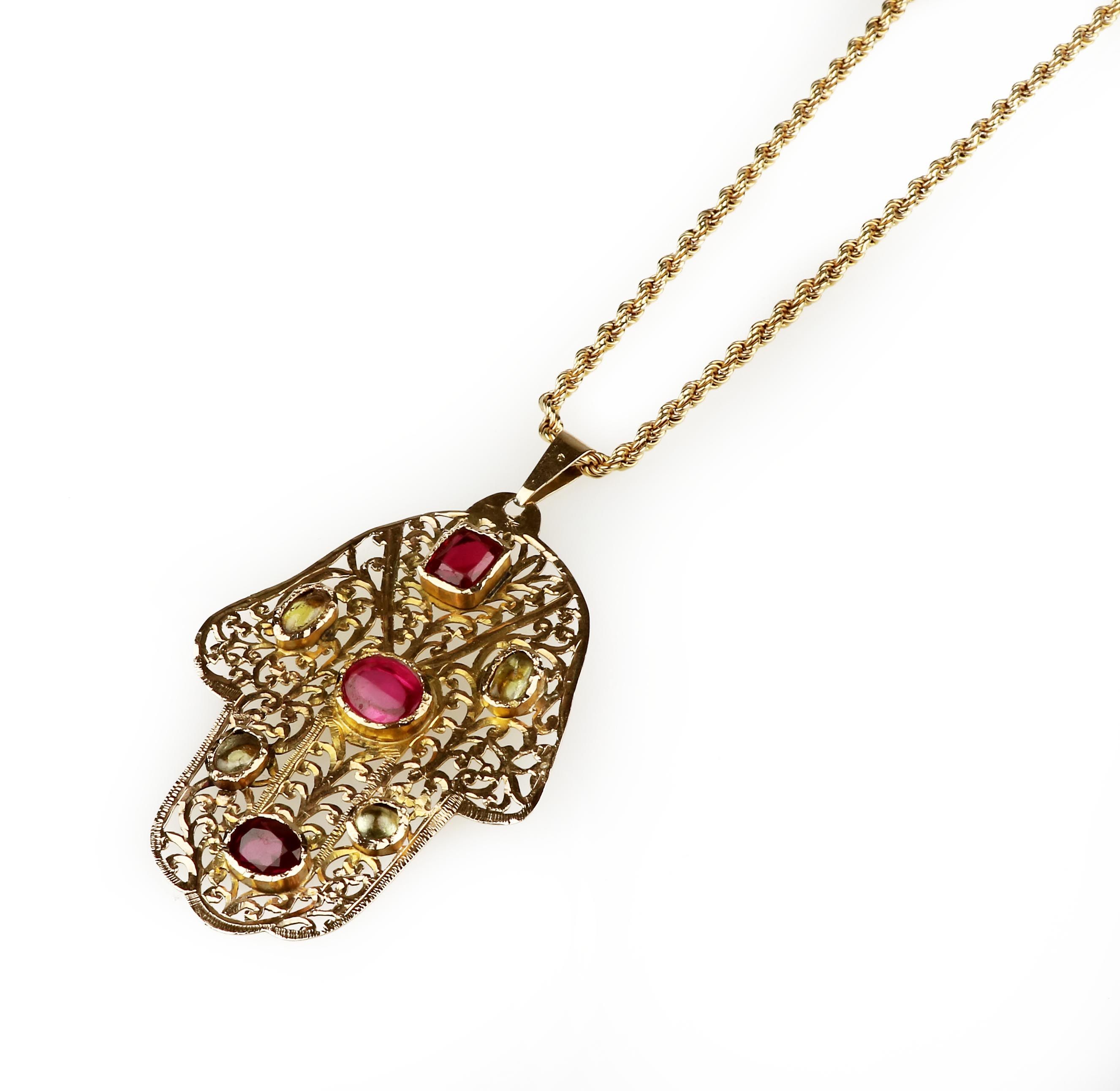 Bonhams : A hand of Fatima pendant and chain