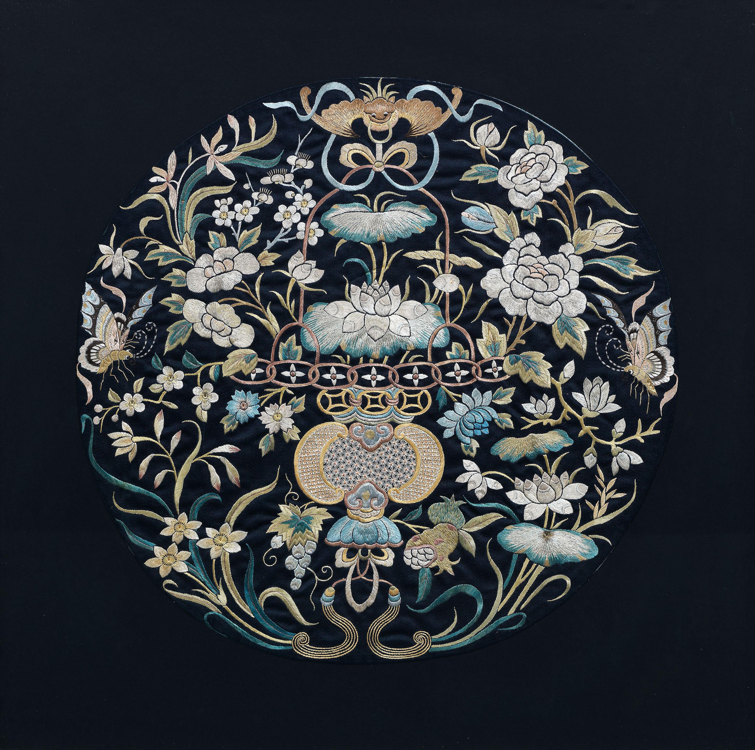 Bonhams : A framed silk embroidered roundel 19th century