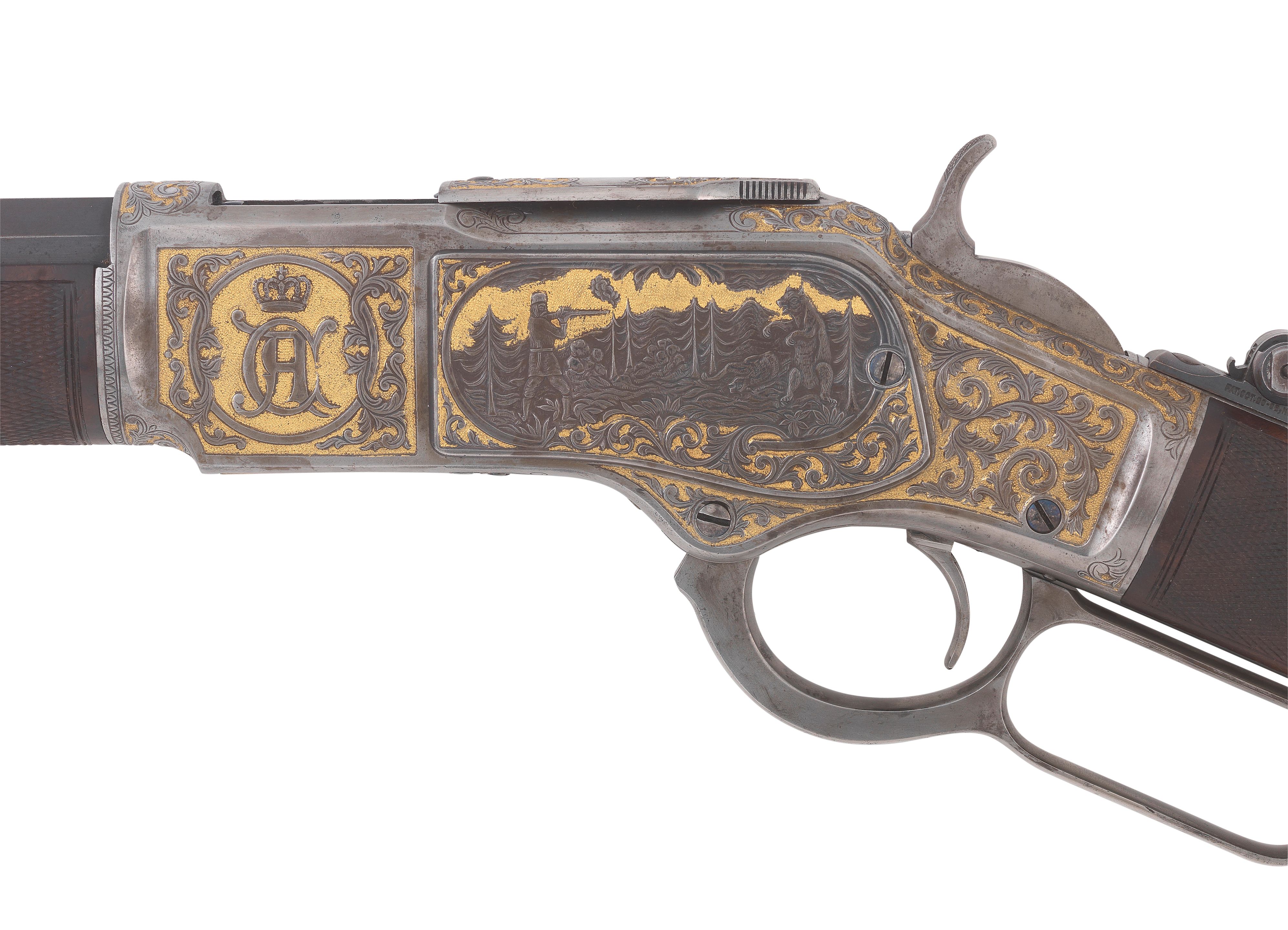 An engraved .44 (W.C.F.) 'Model 1873' lever-action rifle by Winchester ...