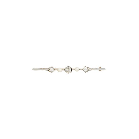 Bonhams : A pearl and diamond bar brooch, early 20th century