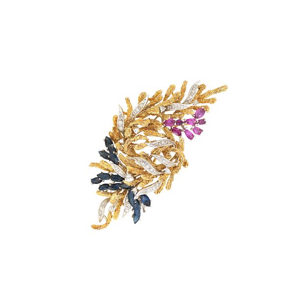 Bonhams : A diamond and gem-set brooch