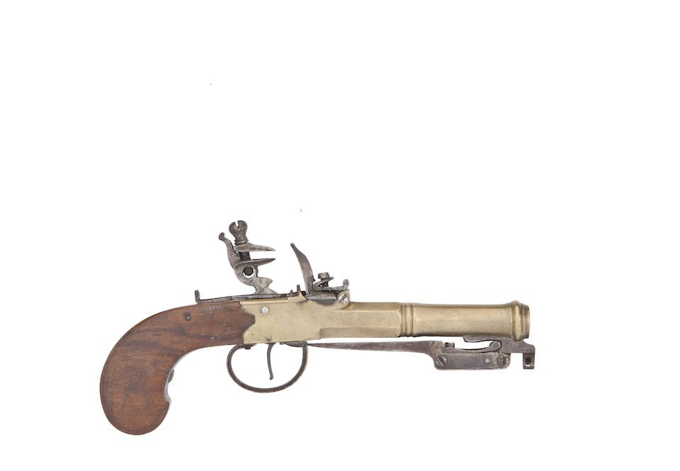 A Continental 32-Bore Flintlock Box-Lock Pistol With Spring Bayonet ...