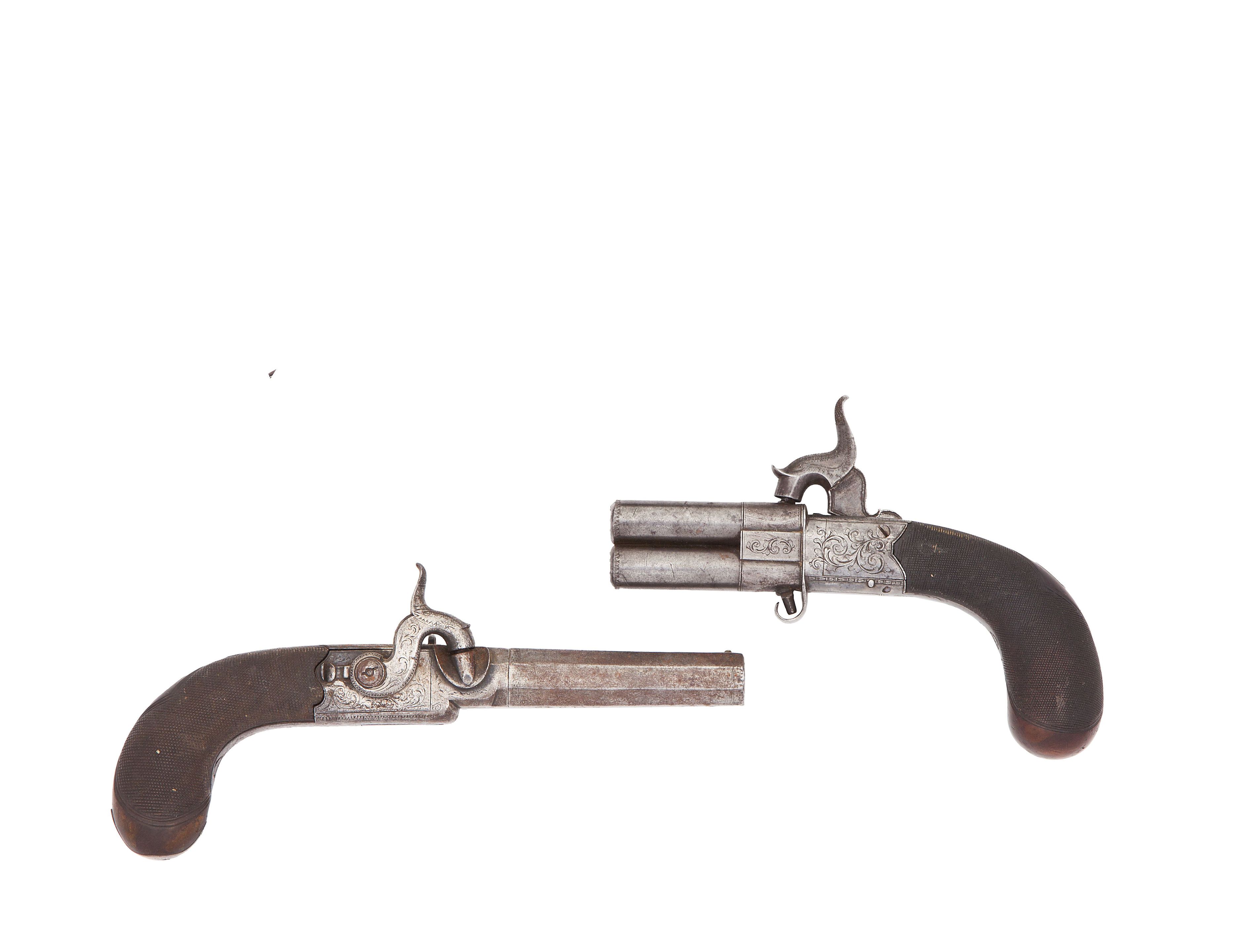 Bonhams : A 90-Bore Percussion Box-Lock Turn-Over Pocket Pistol, And A ...