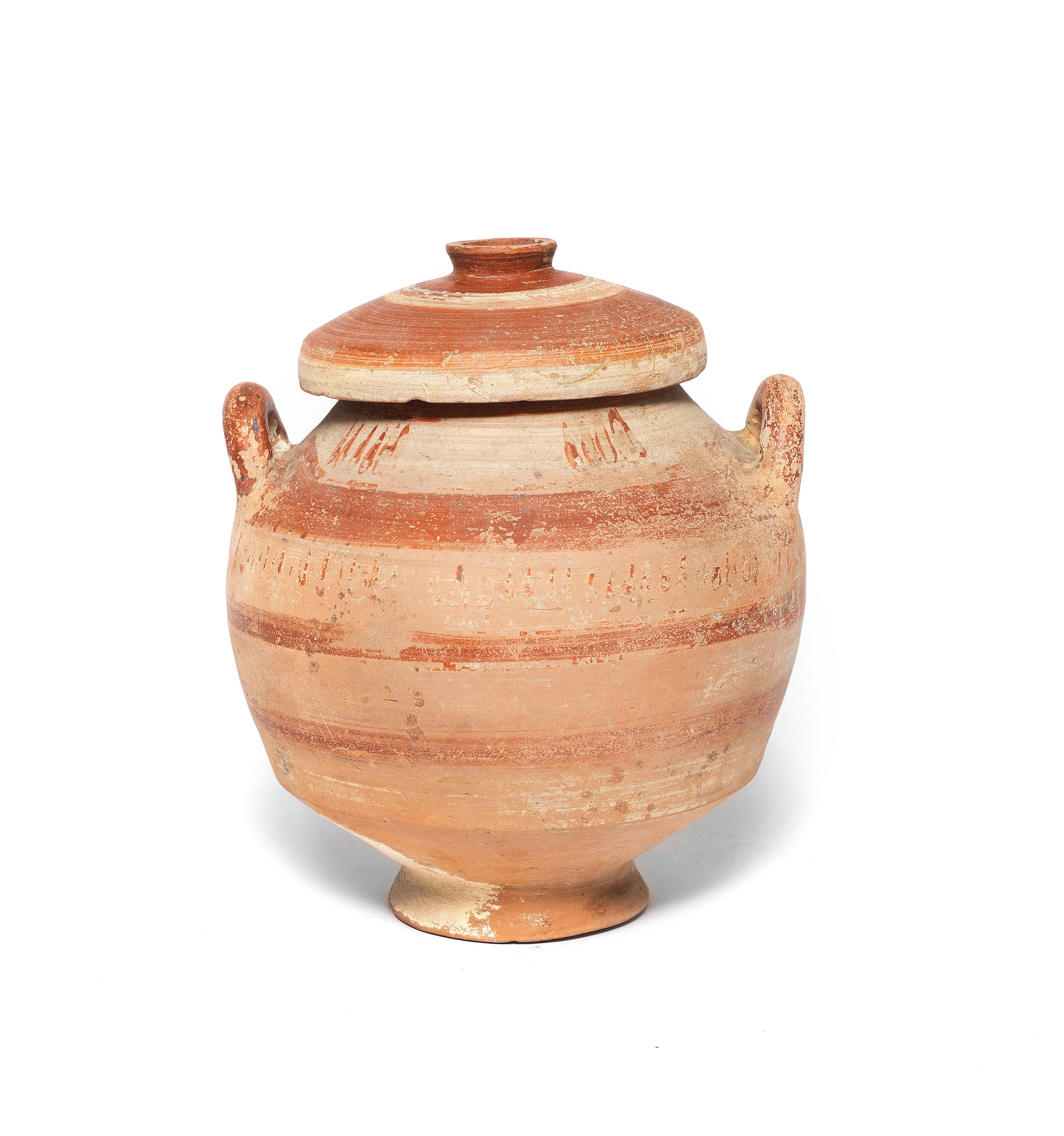 Bonhams : A Messapian pottery lidded stamnos