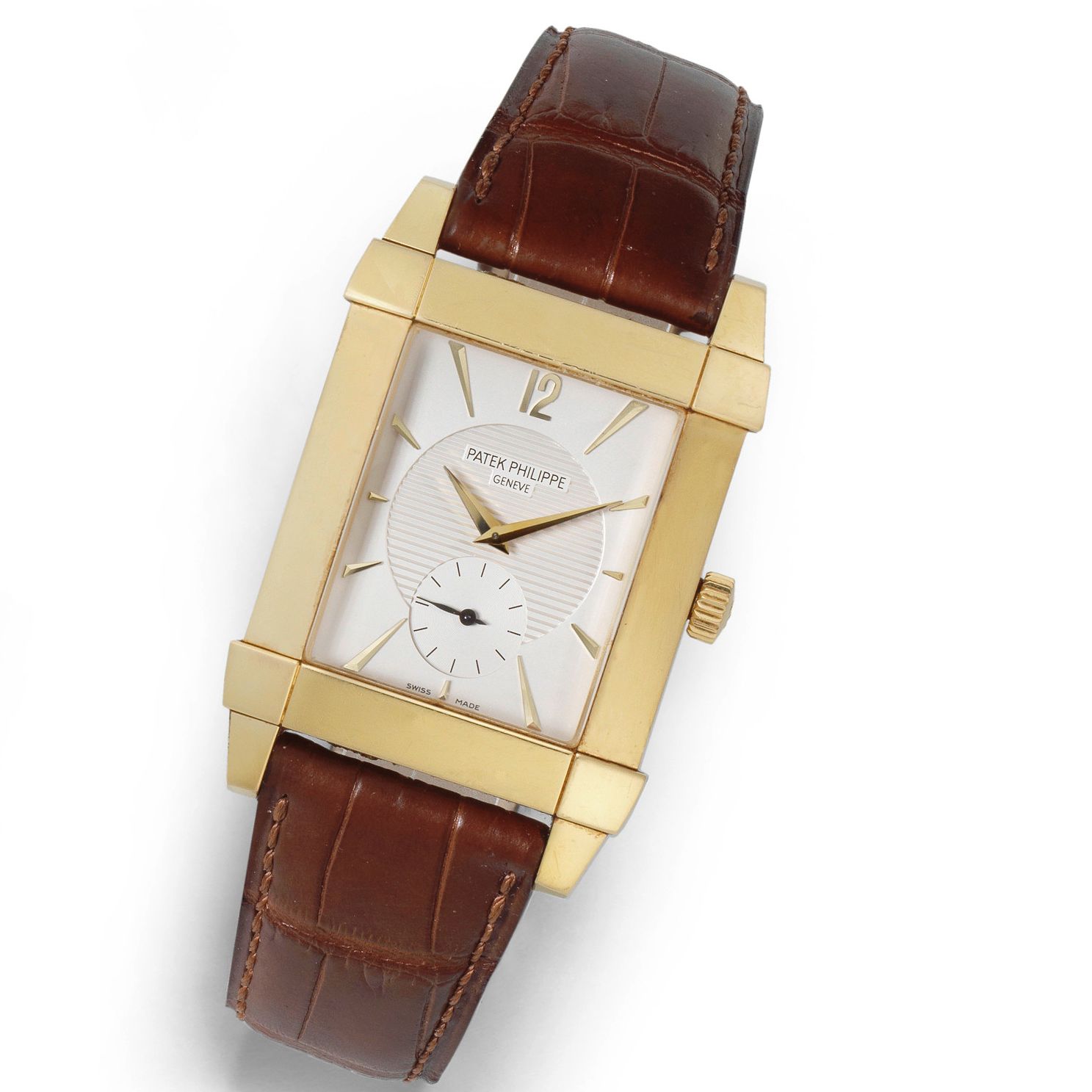 Bonhams : Patek Philippe. A fine 18K gold manual wind rectangular ...
