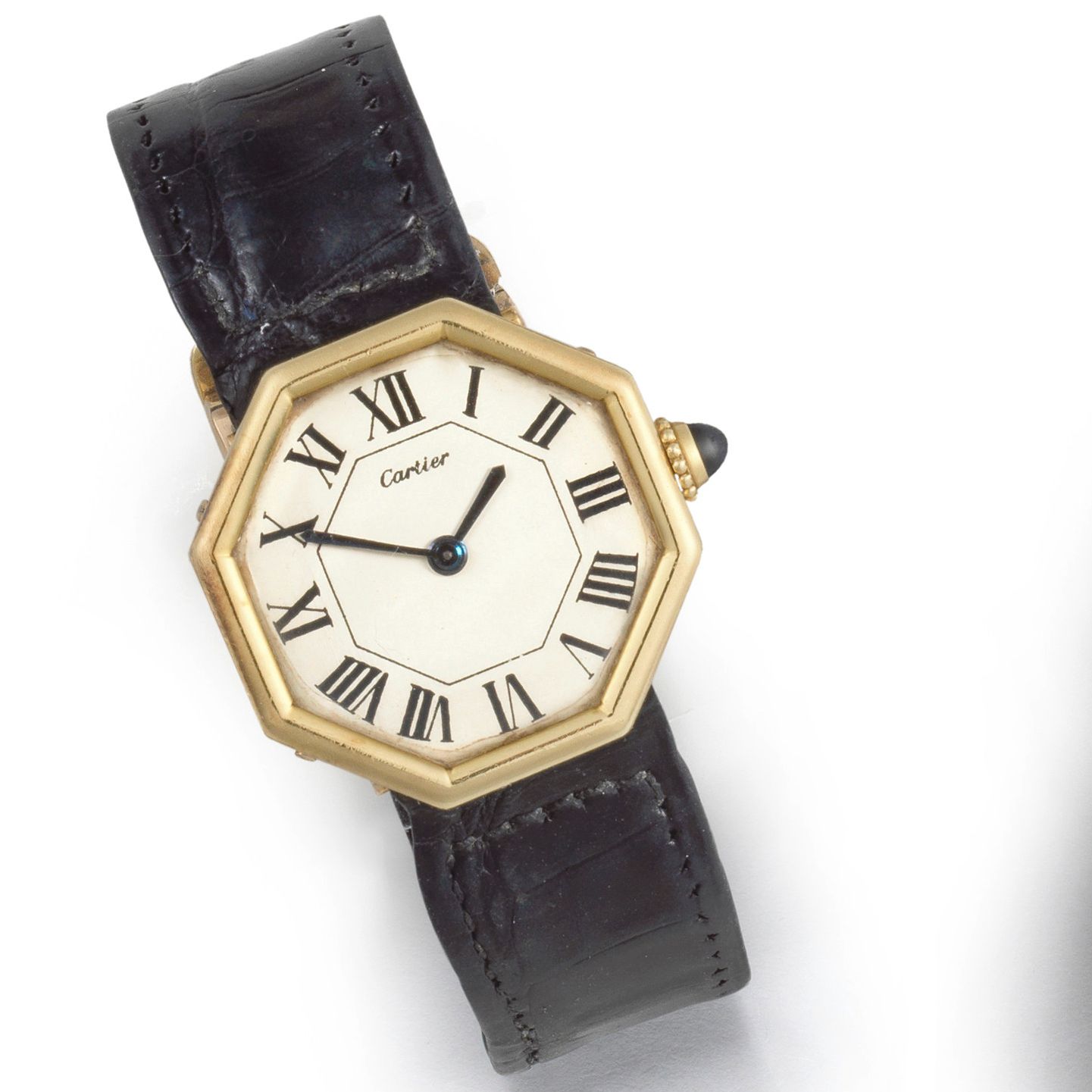 Bonhams : Cartier. A lady's 18k gold manual wind octagonal wristwatch ...