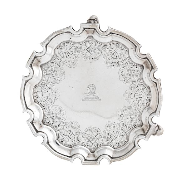Bonhams : A George II silver waiter by Francis Pages, London 1734