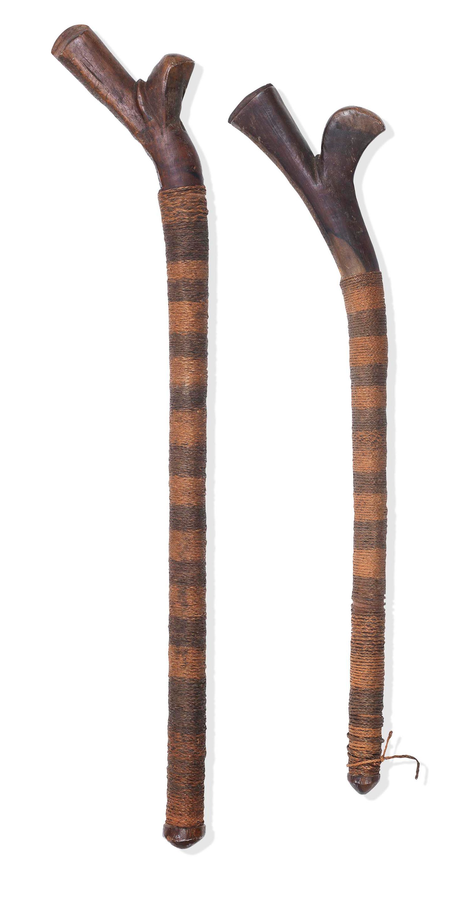 Bonhams : Two spurred 'Snake' clubs, Fiji Islands Gata