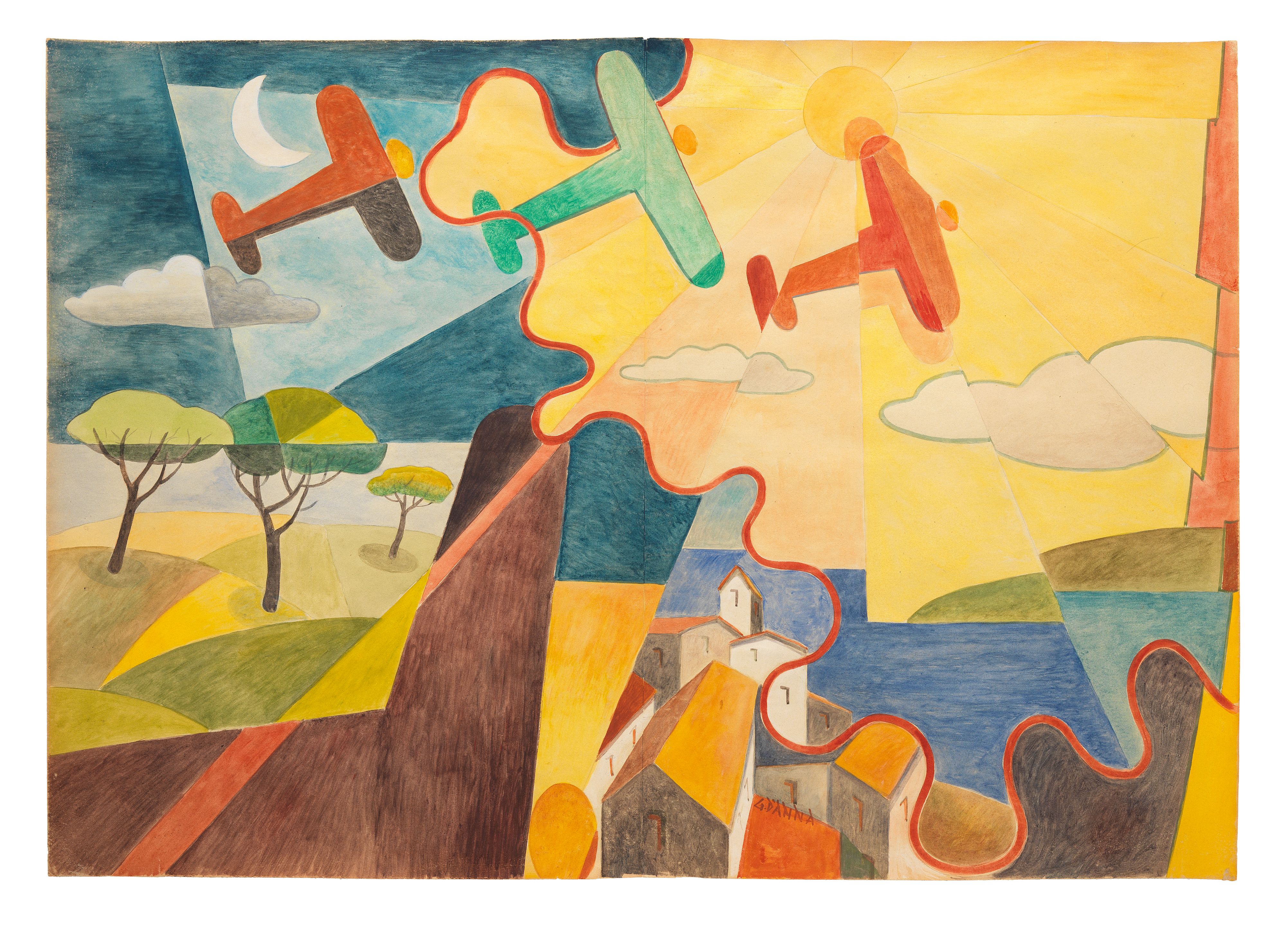 Bonhams : GIULIO D'ANNA (1908-1978) Paesaggio simultaneo + aerei ...