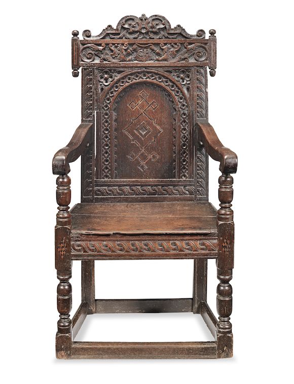 Bonhams : A splendid Elizabeth I joined oak and inlaid panel-back open ...