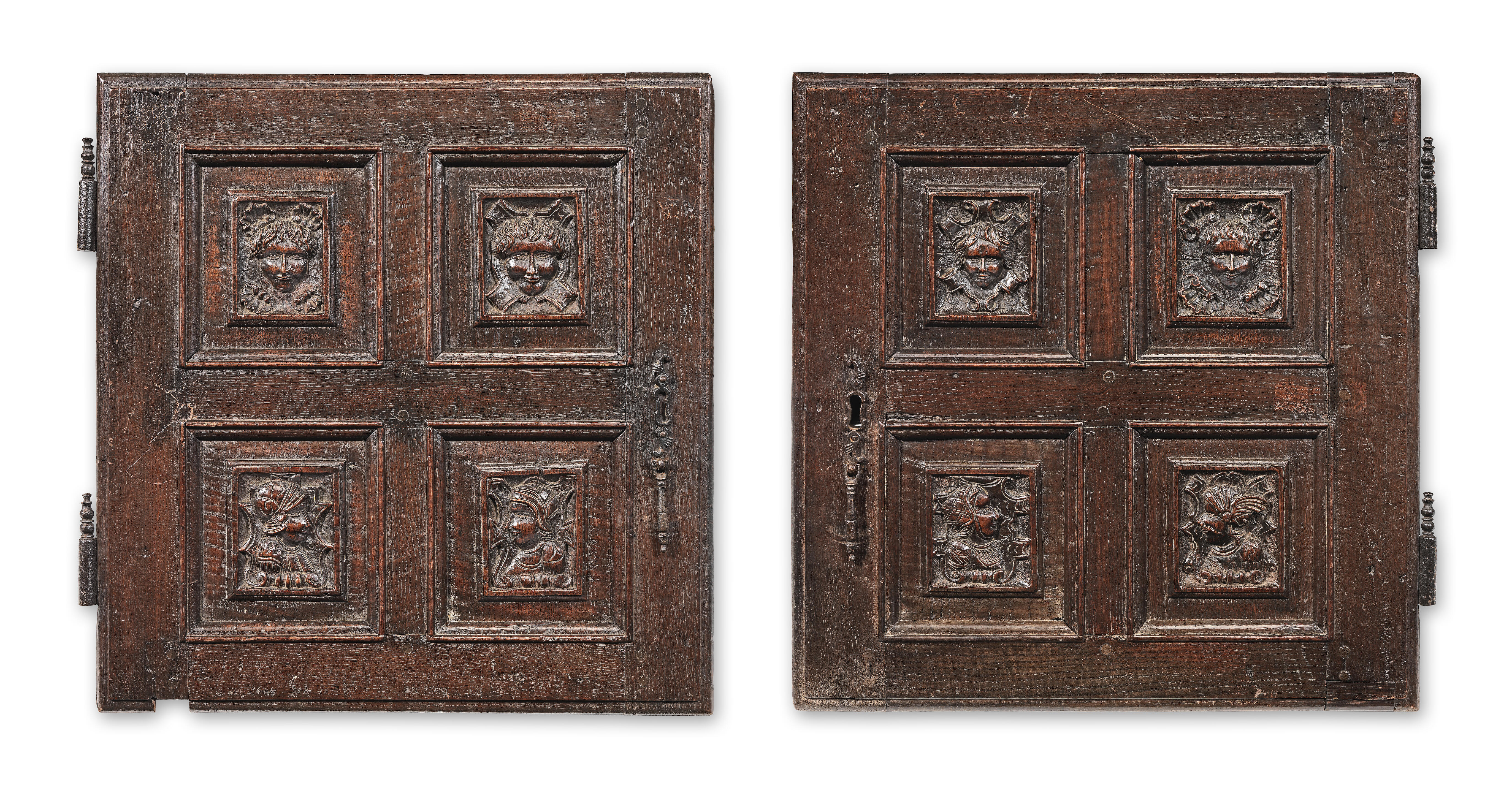 Bonhams : A pair of mid-16th century carved oak panelled doors, Franco-Flemish, circa 1550-1580 (2)
