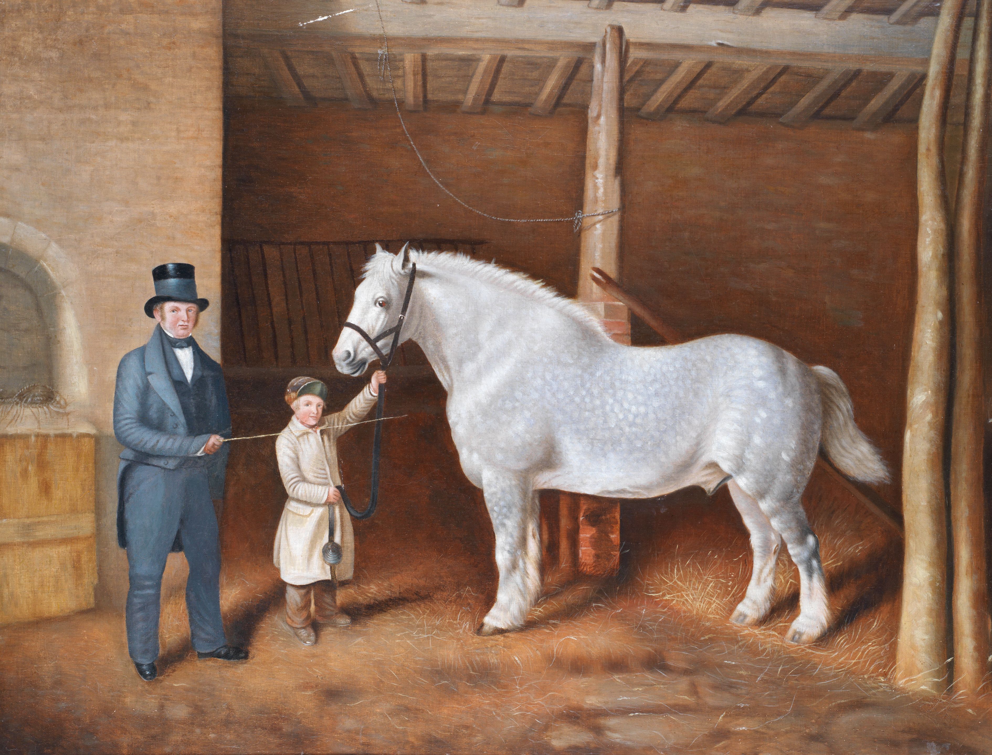 Bonhams : English School (19th Century) Grey Draft Horse with Owner and ...
