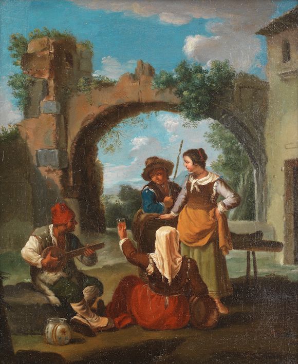 Bonhams : Paolo Monaldi (Rome 1725-1780) Figures making music before a ...