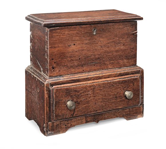 Bonhams : A George III miniature boarded oak chest with drawer, Welsh ...