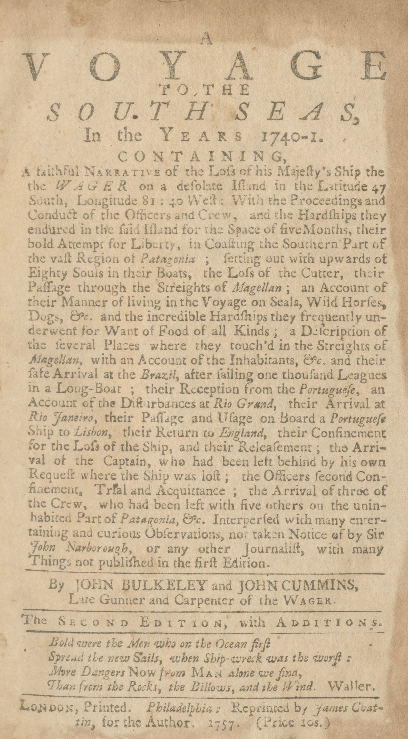 Bonhams : BULKELEY (JOHN) AND JOHN CUMMINS A Voyage to the South Seas ...