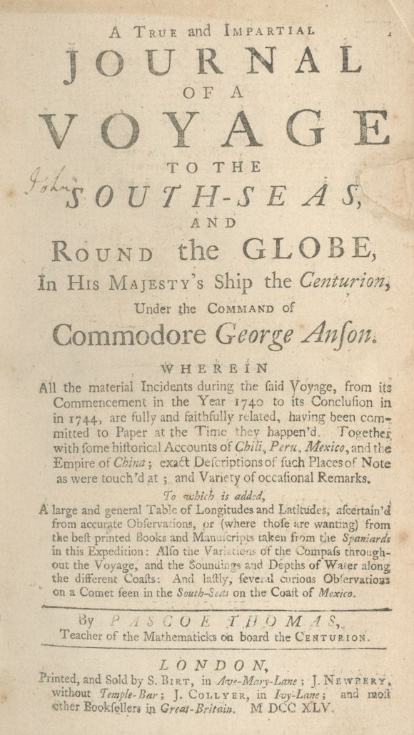 Bonhams : THOMAS (PASCOE) A True and Impartial Journal of a Voyage to ...