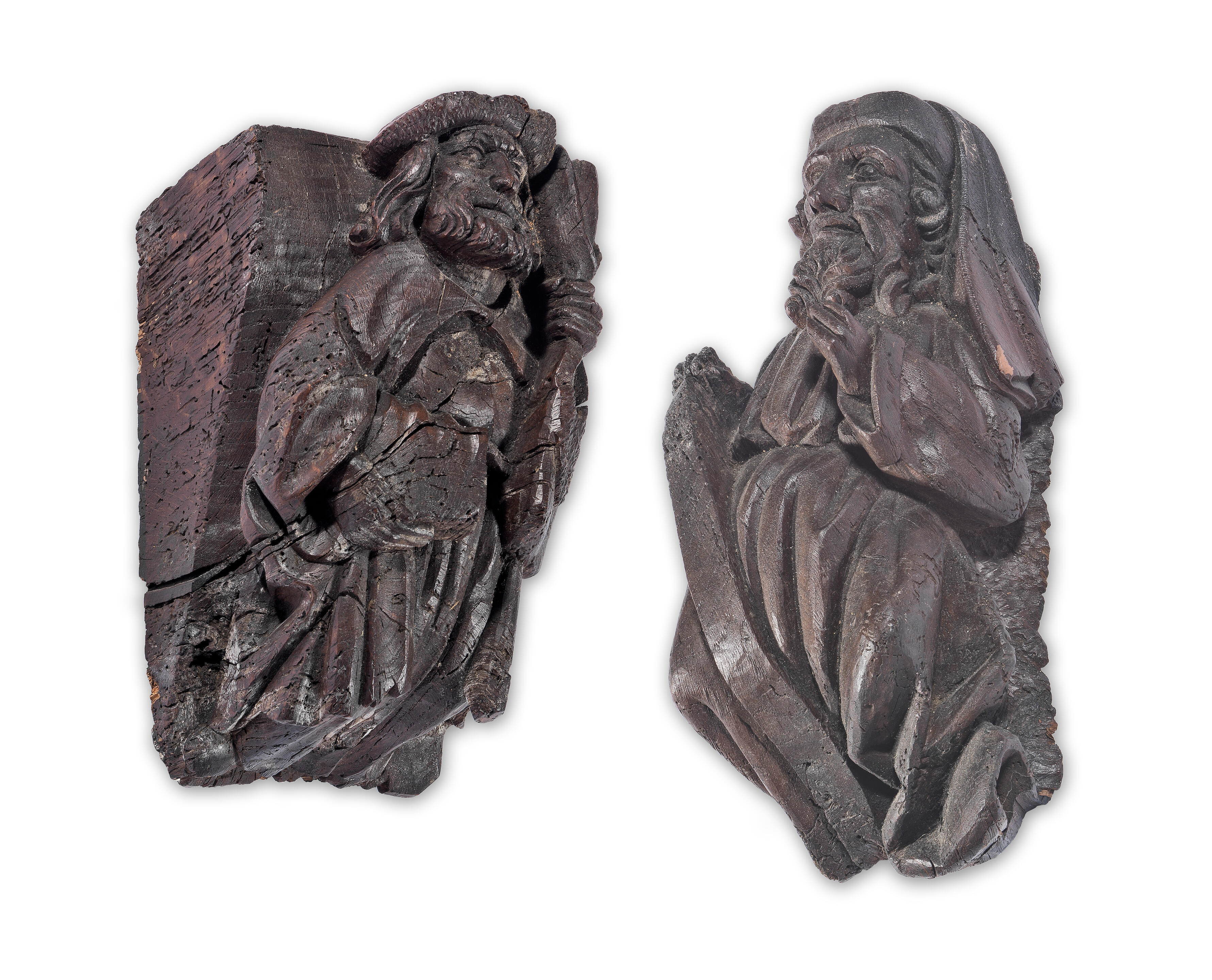 Bonhams : Two late 15th/early 16th century carved oak corbels, or beam ends (2)