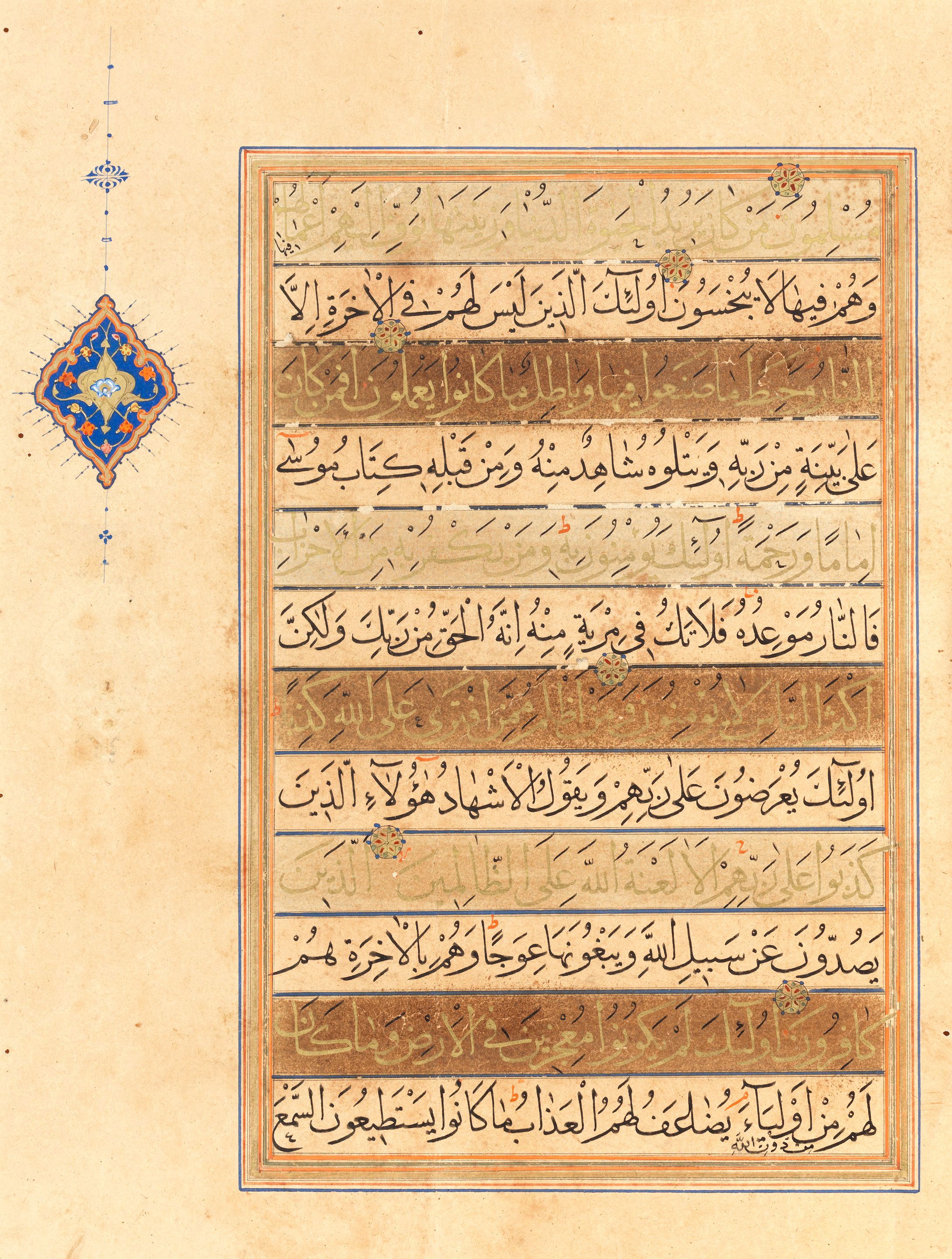 Bonhams : A Qur'an leaf in gold and black muhaqqaq script Persia ...