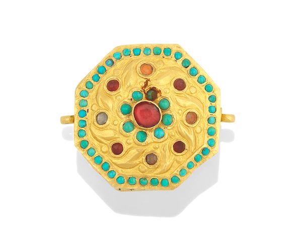 Bonhams : A Qajar turquoise-set enamelled gold amulet case Persia, 19th ...