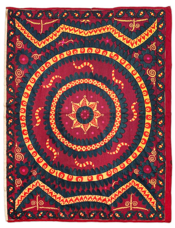 Bonhams : A large Tashkent silk embroidered linen panel (susani ...