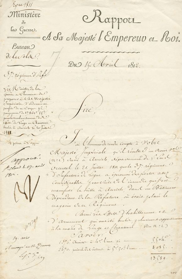 Bonhams : NAPOLEON BONAPARTE Rapport signed as approved by Napoleon ...