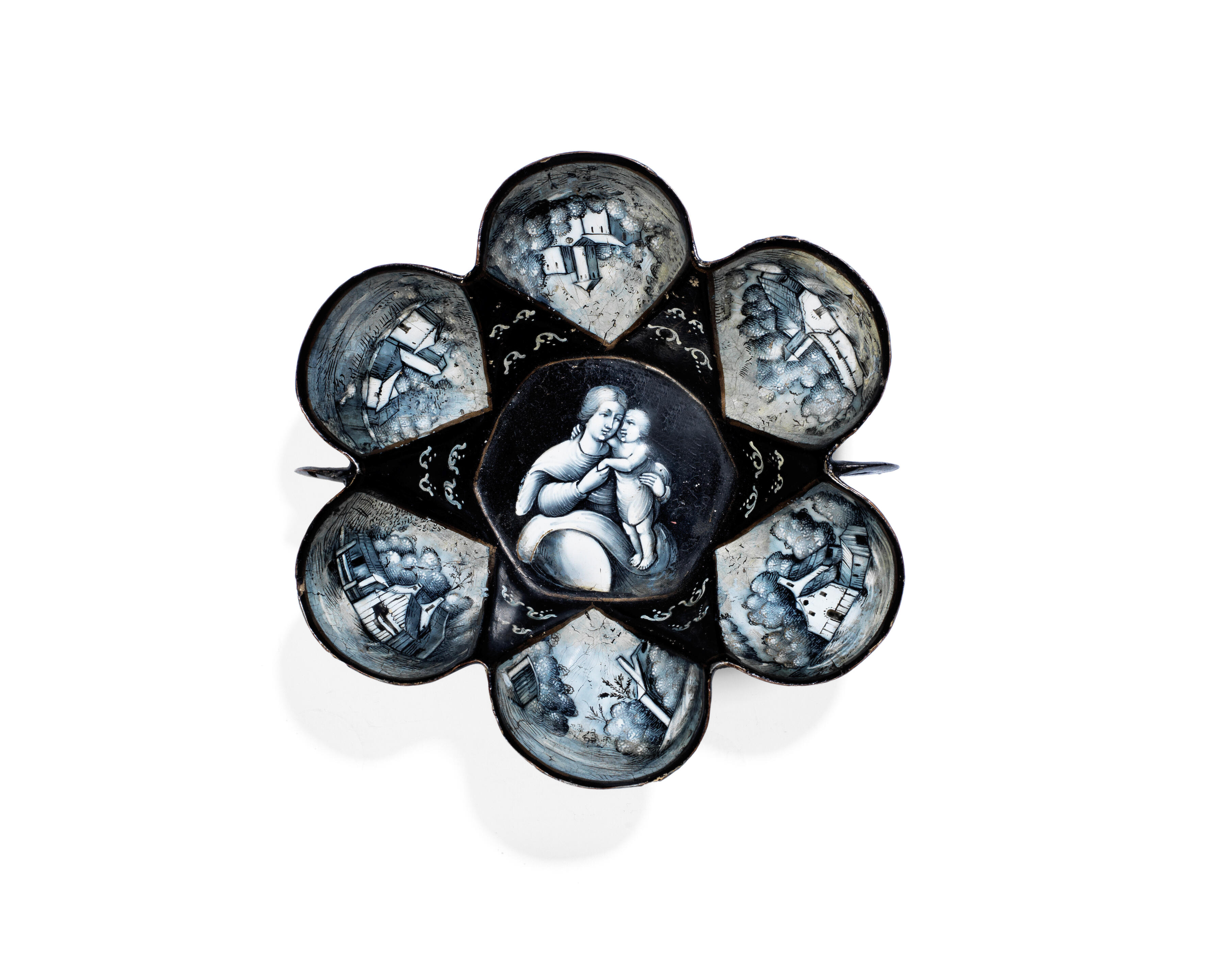 French, Limoges, late 17th century Purse with two plaques depicting an aristocratic couple ...