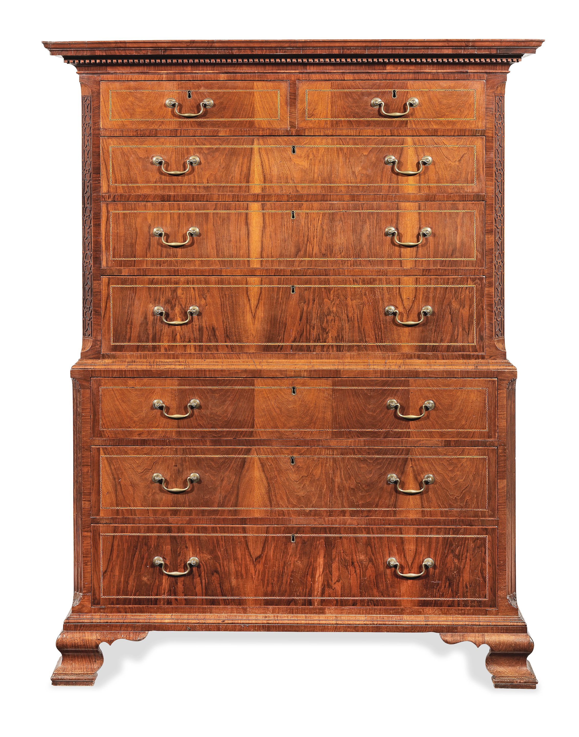 Bonhams : A 19th century walnut and chequer inlaid chest on chest possibly 18th century and ...