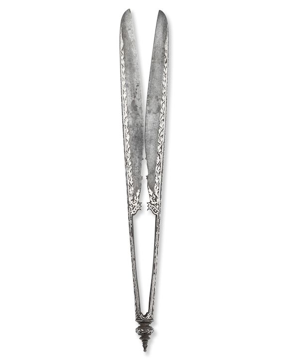 Bonhams : A pair of silver-inlaid steel scissors (takrai) Thailand ...
