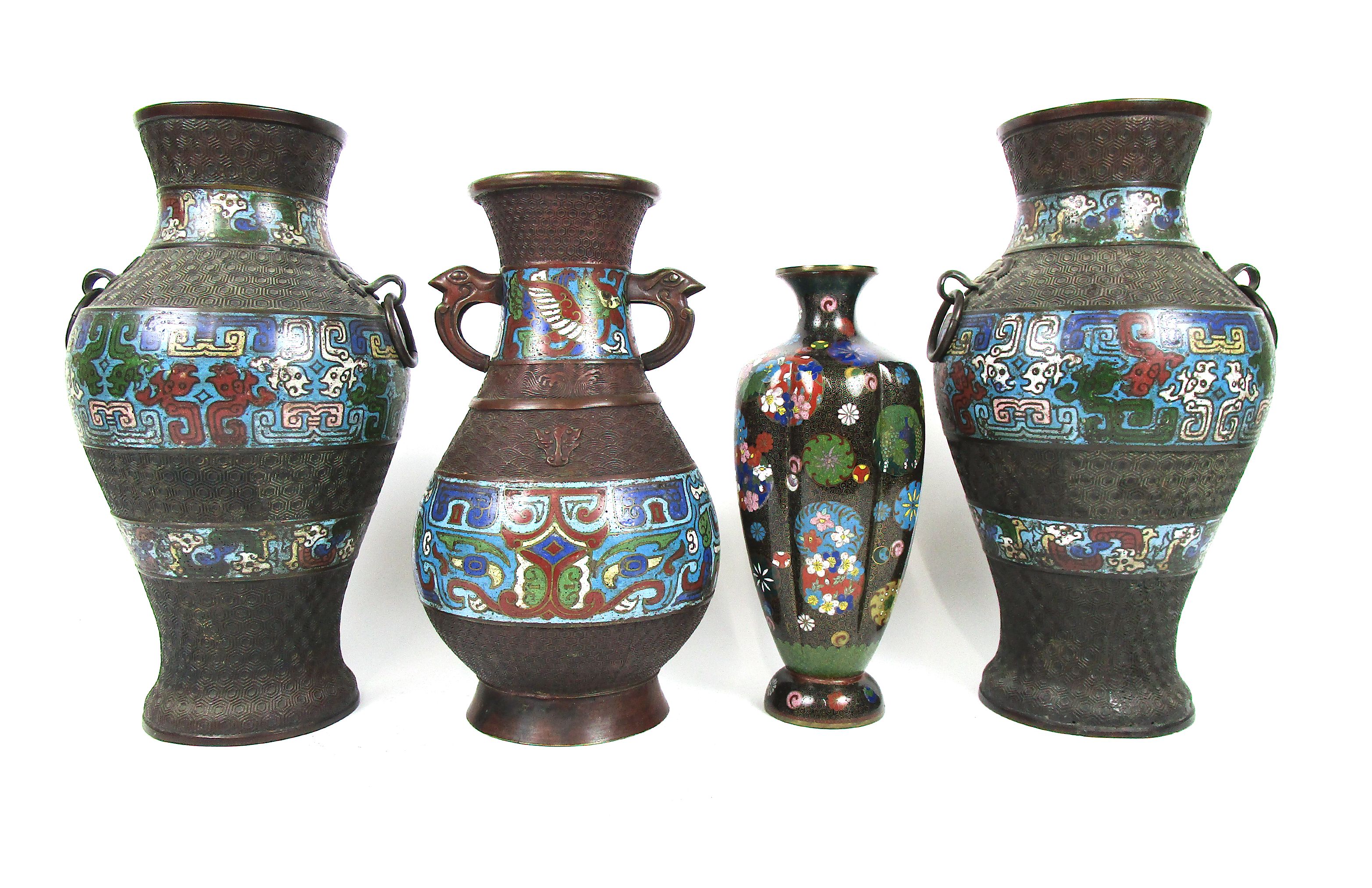 Bonhams : A pair of bronze and enamel vases, hu, a single example ...
