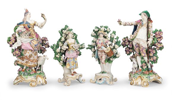 Bonhams : A pair of Chelsea figures of the 'Imperial Shepherds', circa 1765